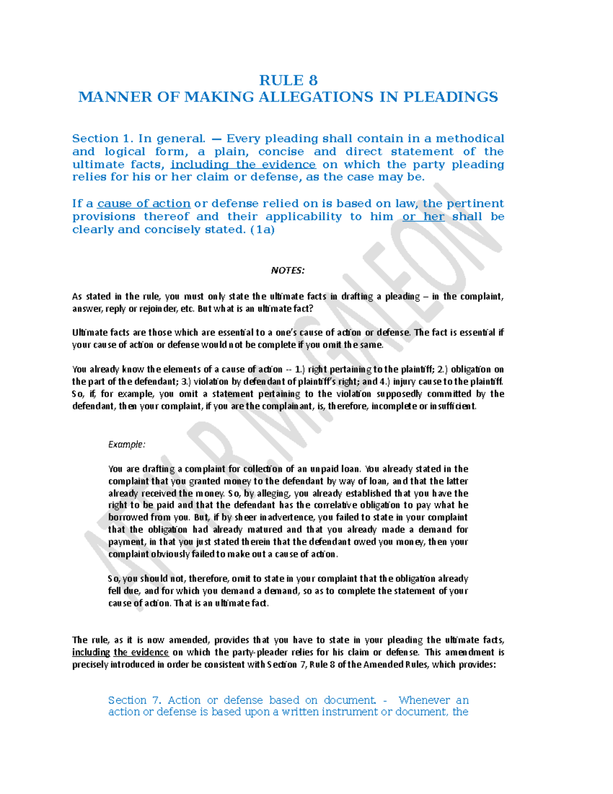 Rule 8, Notes - Civil Law - RULE 8 MANNER OF MAKING ALLEGATIONS IN ...