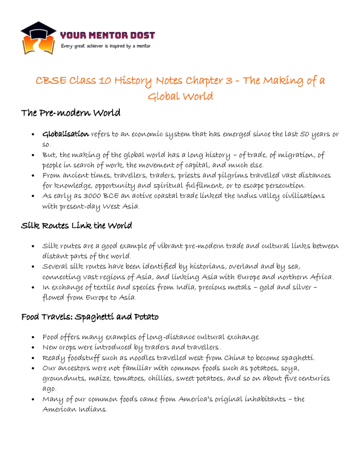 CBSE Class 10 History Notes Chapter 3 - The Making of a Global World ...