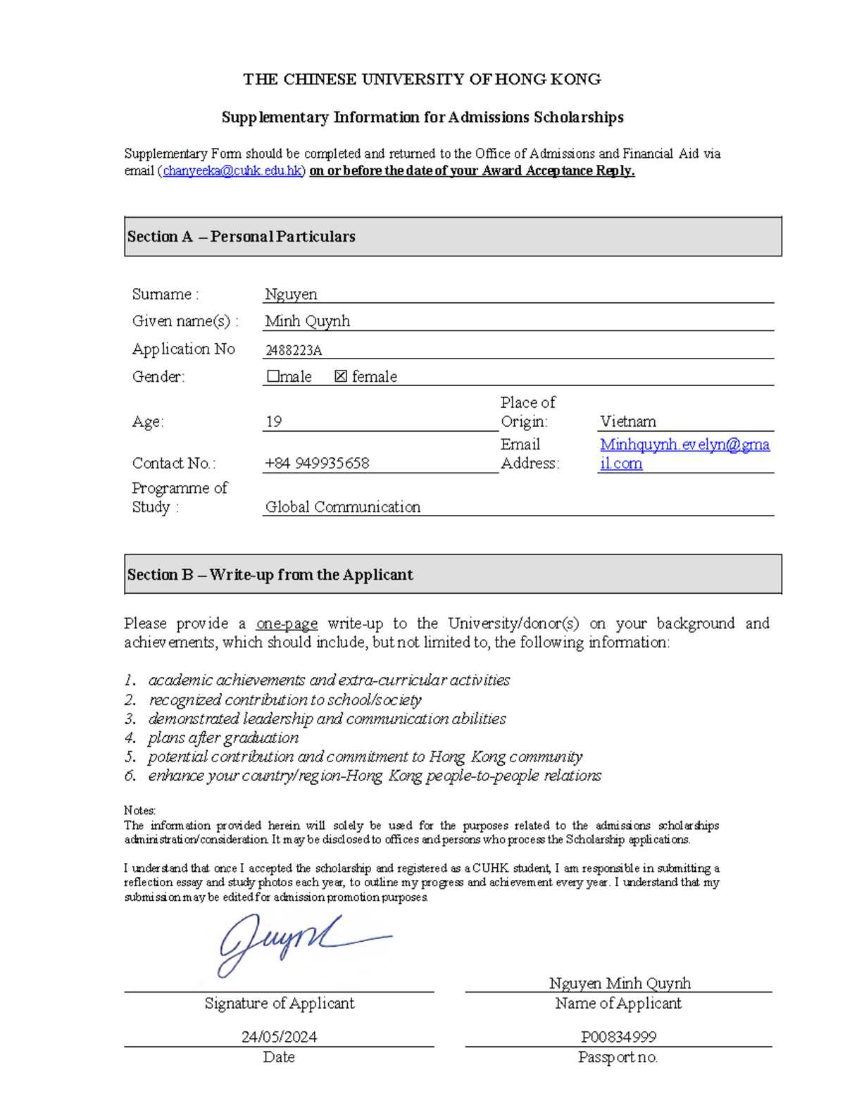 Supplementary Information 2024 Entry - THE CHINESE UNIVERSITY OF HONG ...
