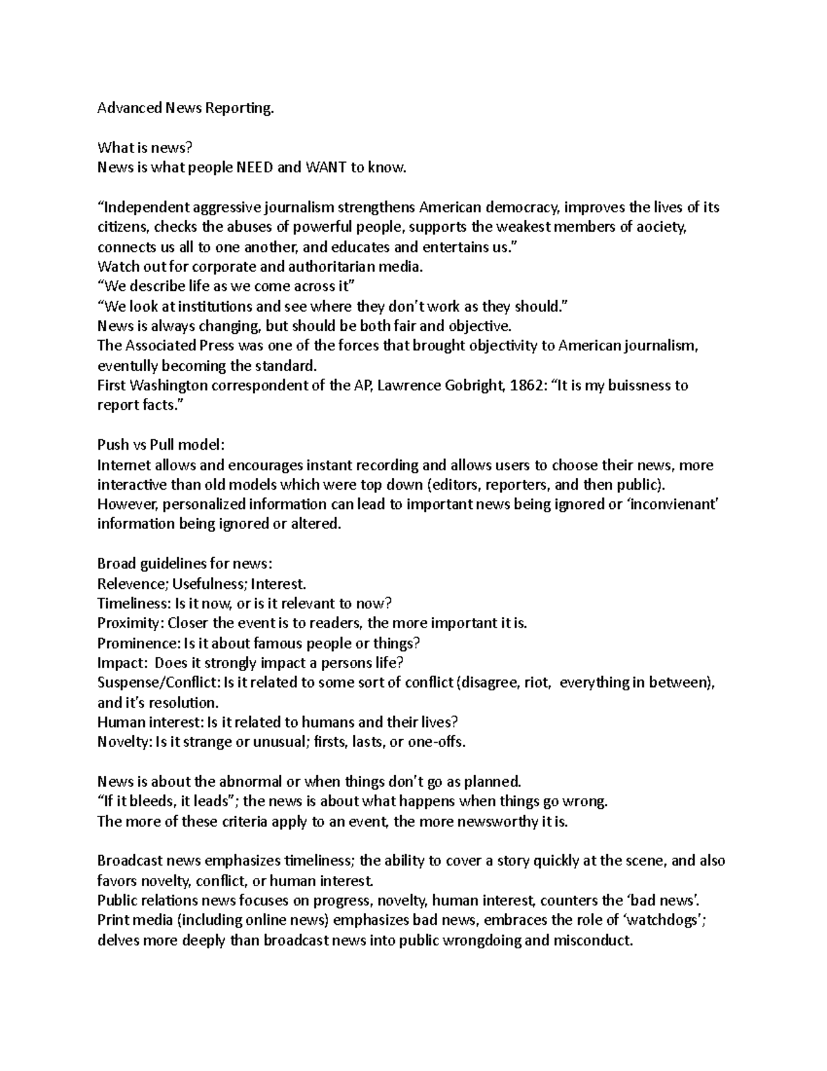 Advanced News Reporting (Course Code) - Comprehensive Study Notes - Studocu
