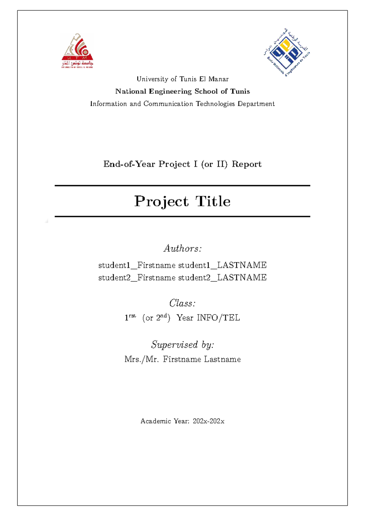 ENIT TIC Project I/II Capstone Report Template - Studocu