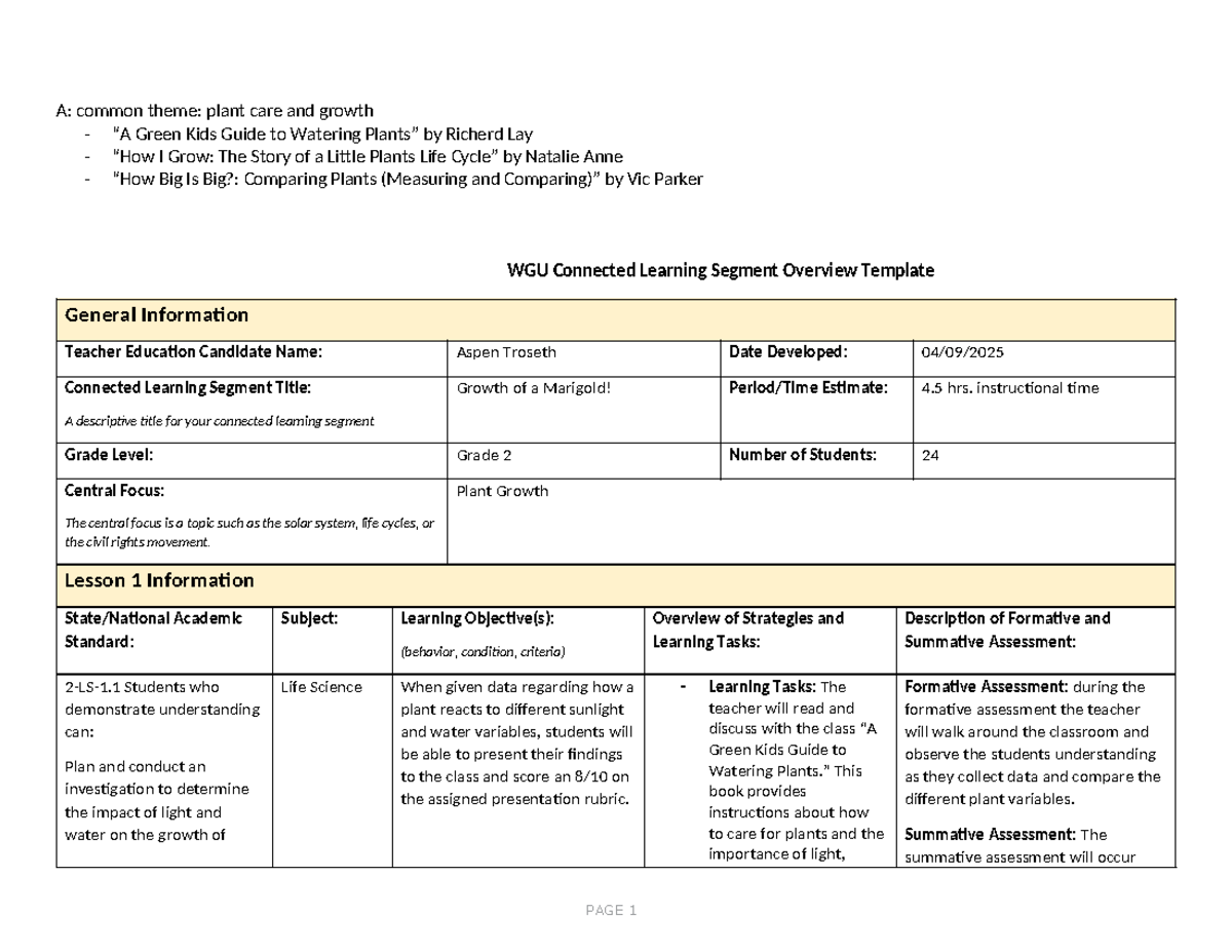 Connected Learning Segment: Plant Growth & Care (Grade 2) - Studocu