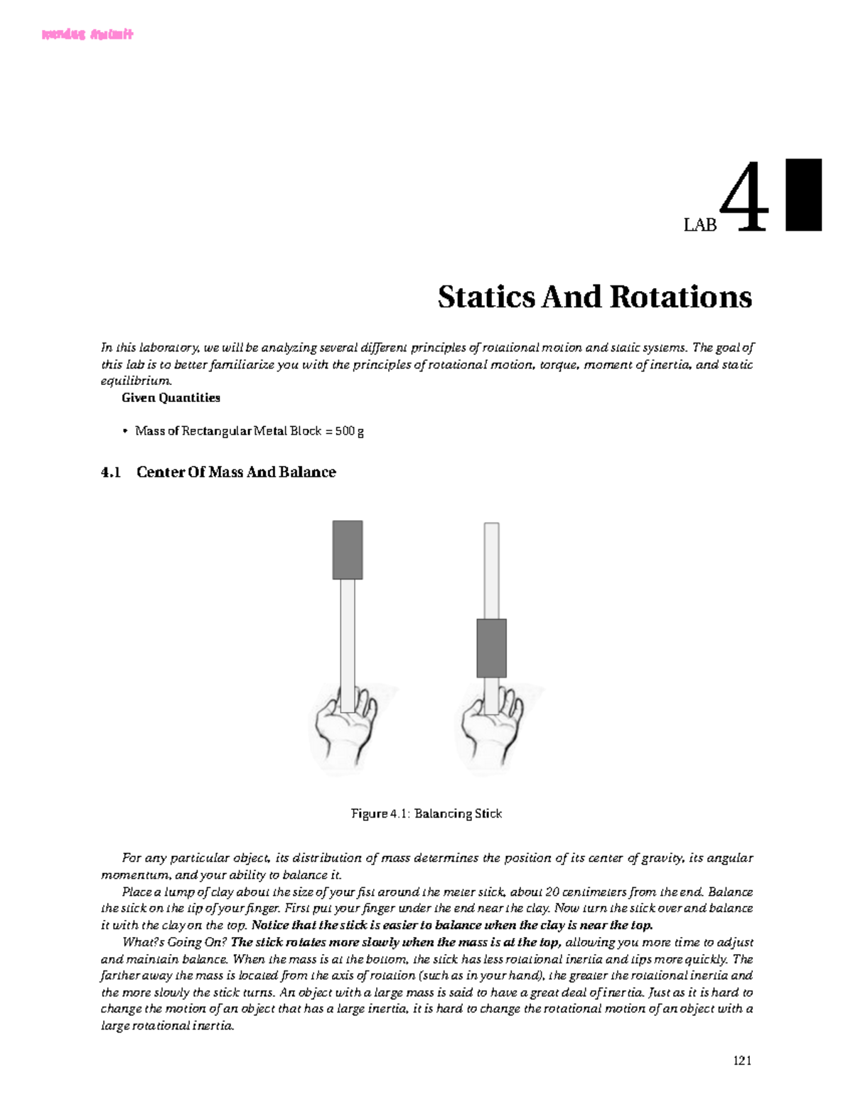 8A Lab4 Statics And Rotation - LAB 4 Statics And Rotations In this ...