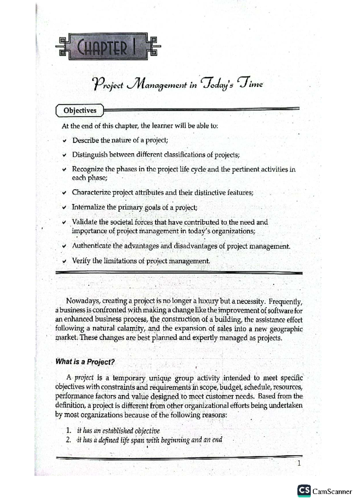 CHAPTER 1 OM 411 - Project Management Fundamentals and Life Cycle - Studocu