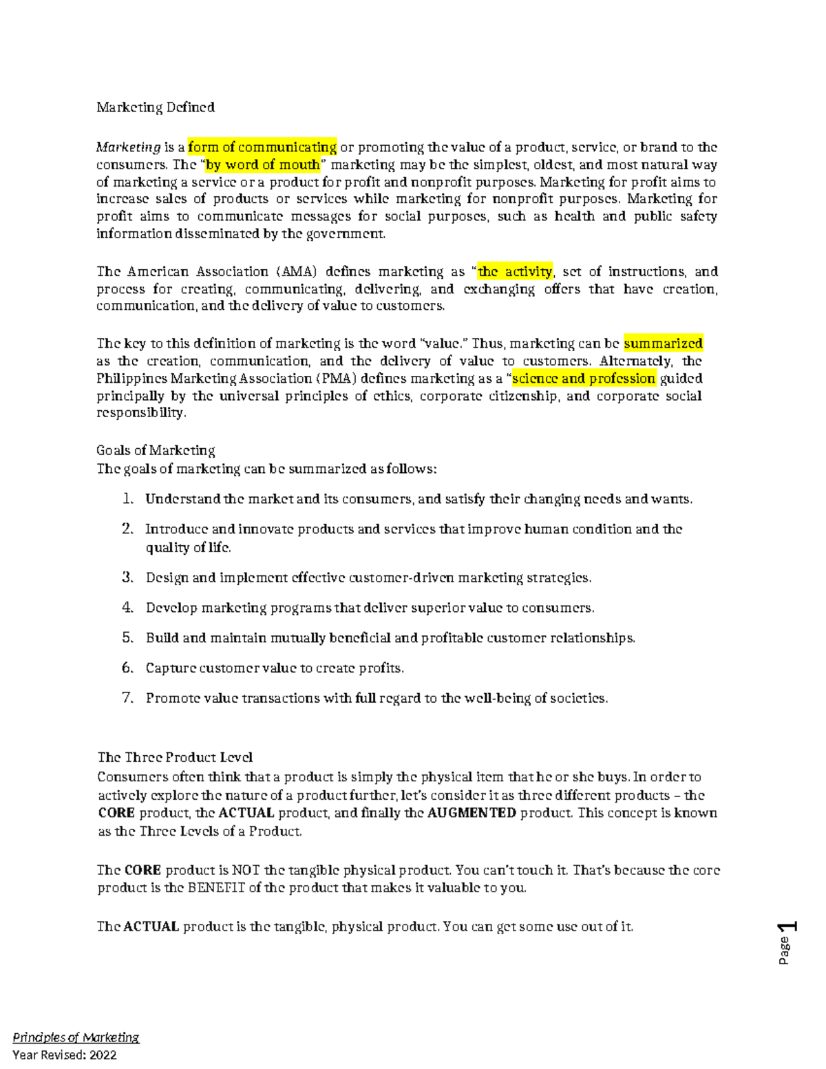 Principles of Marketing (MKT 101) Comprehensive Study Guide - Studocu