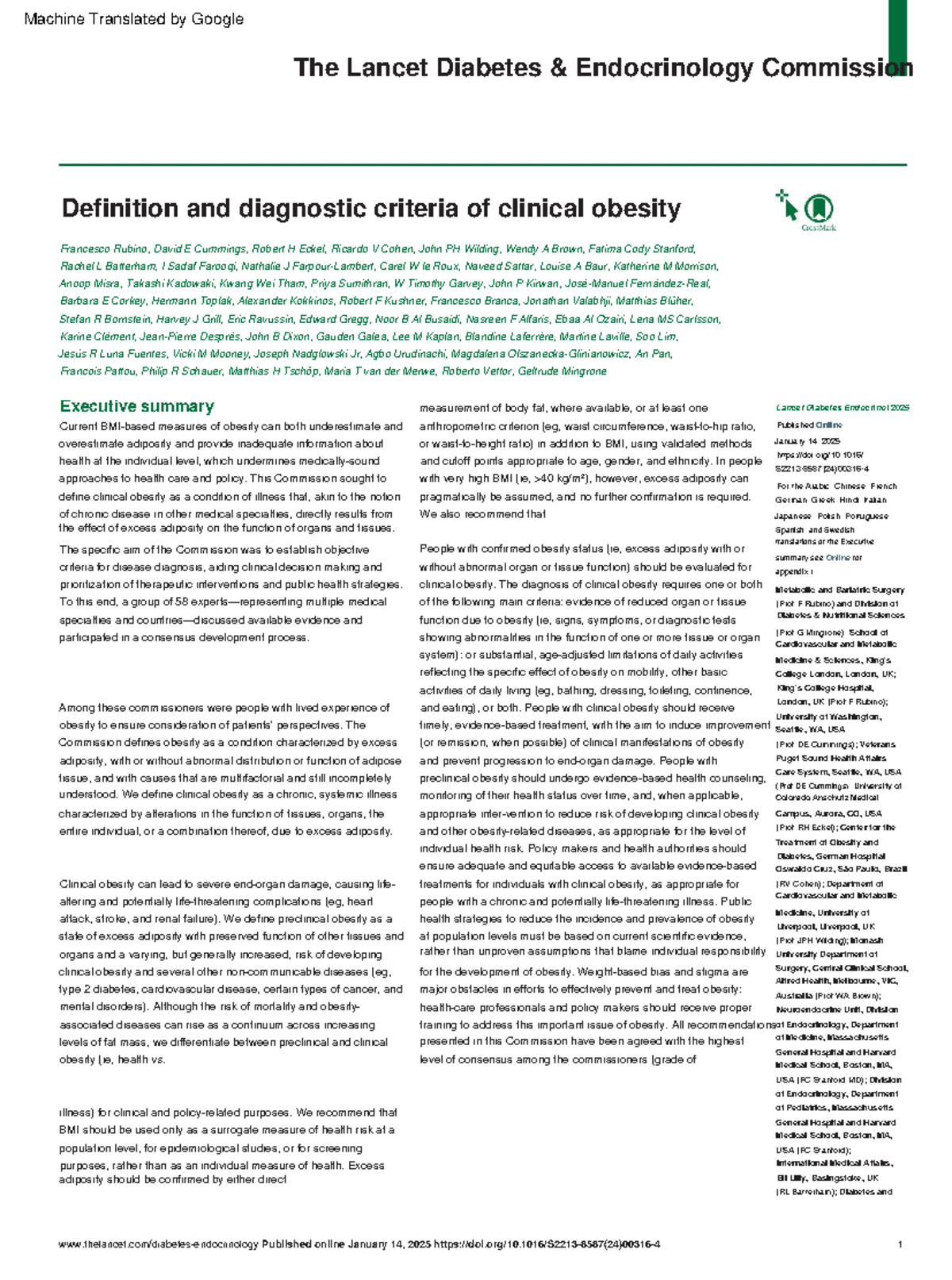 Definición y Criterios Diagnósticos de Obesidad Clínica - Estudio S2213-8587 - Studocu