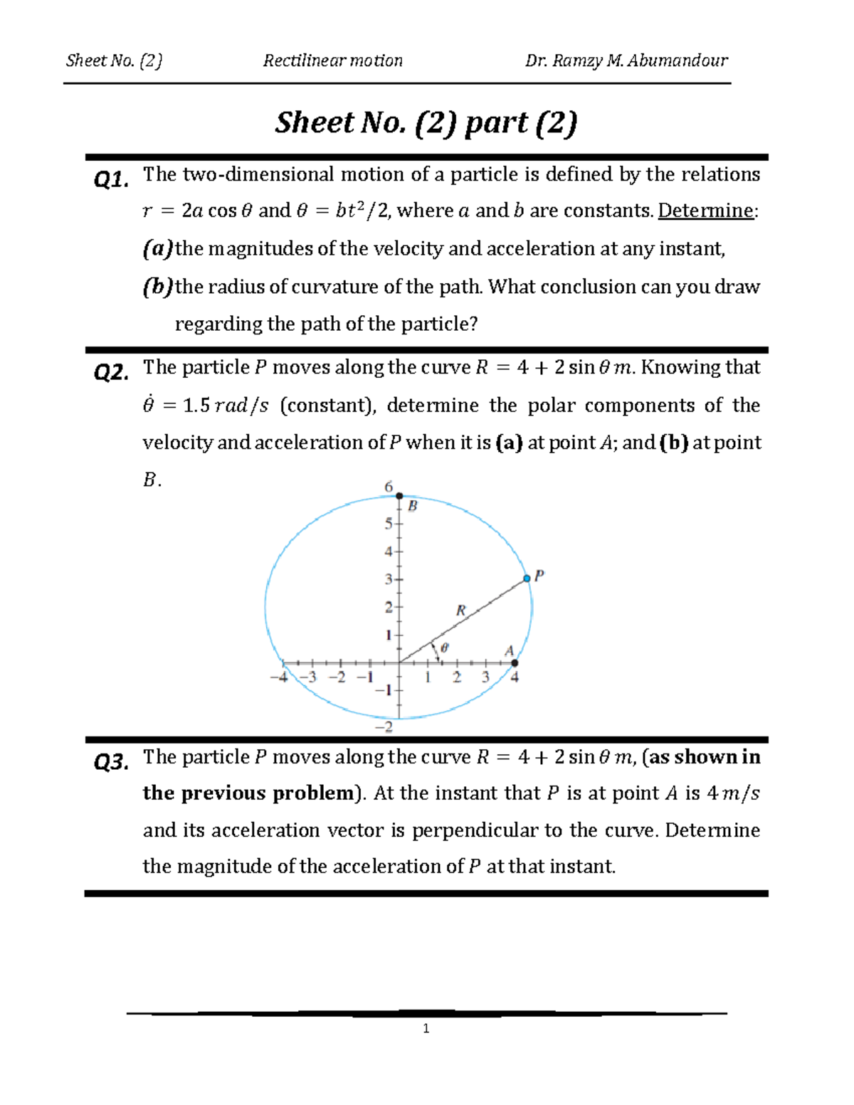 Dynamics Sheet 2: Two-Dimensional Motion Problems - Studocu