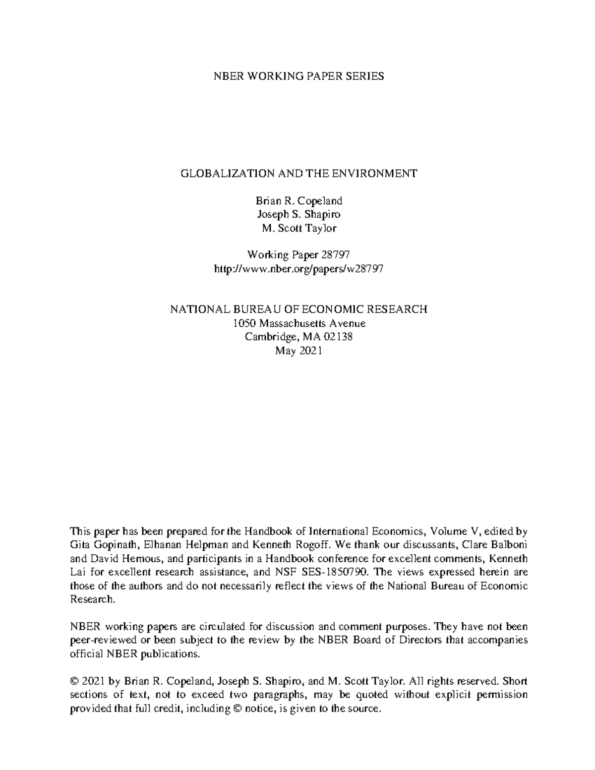 Globalization and Environmental Impact: NBER Working Paper 28797 - Studocu