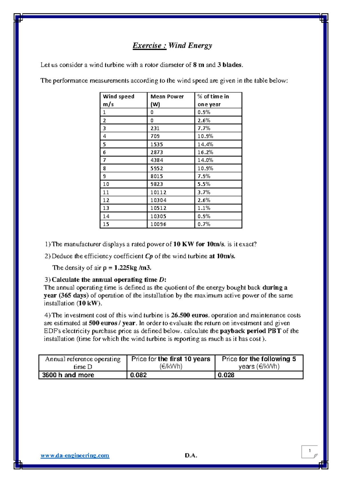 Exercise: Wind Energy Analysis and Performance Evaluation - Studocu