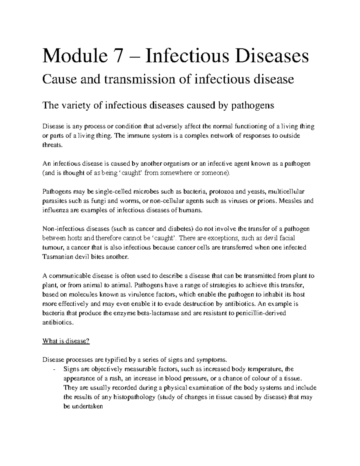 HSC Module 7 Infectious Diseases: Key Concepts and Transmission Details ...