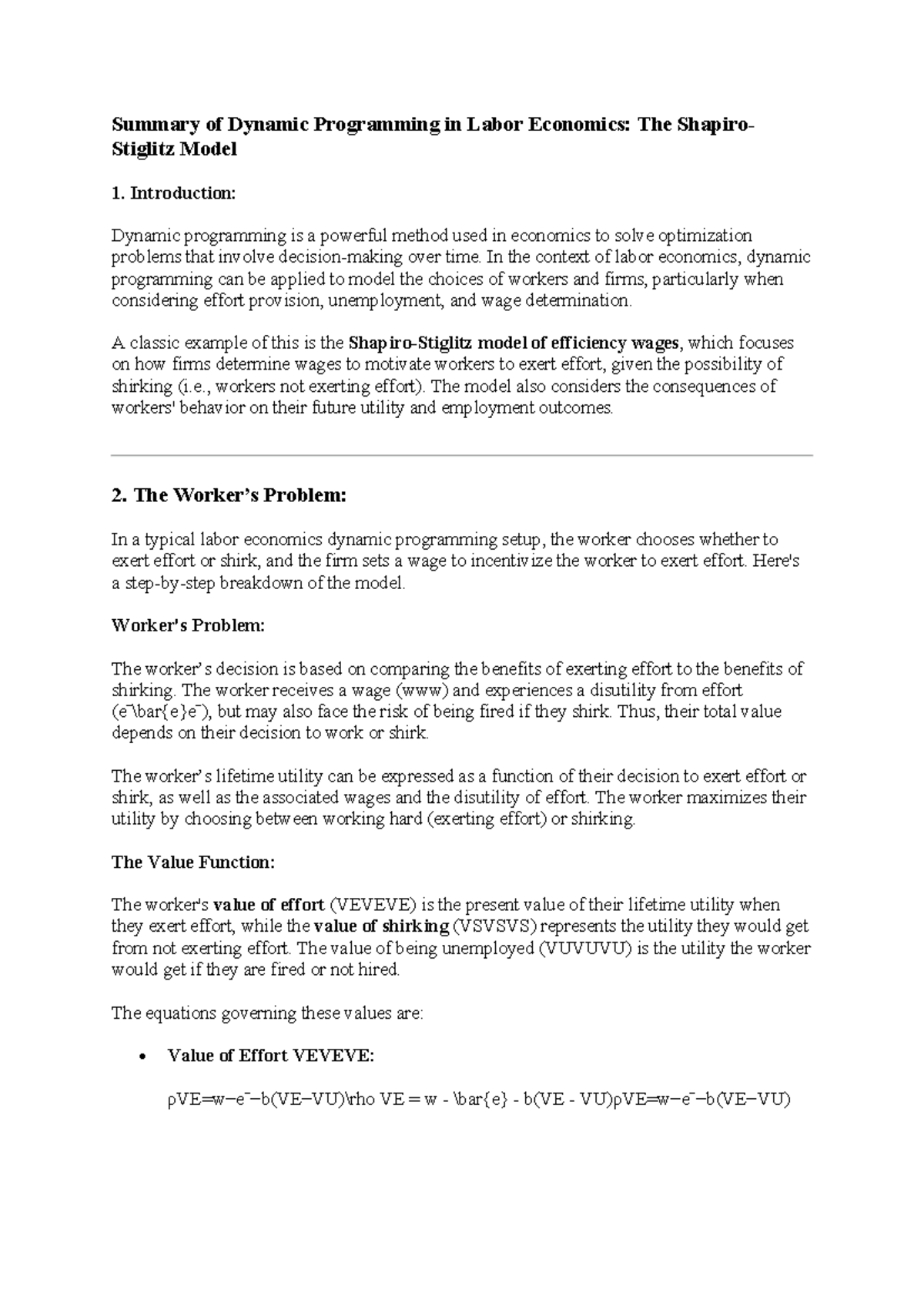 Dynamic Programming in Labor Economics: Insights from Shapiro-Stiglitz ...