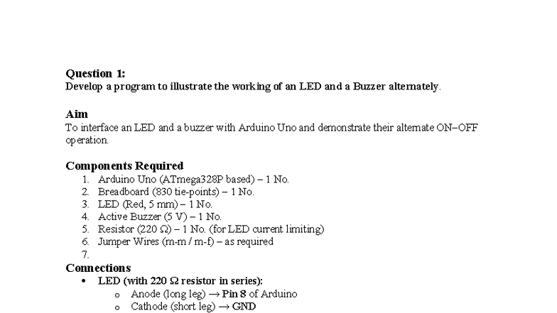 Arduino Lab Manual: Projects and Experiments Guide - Studocu