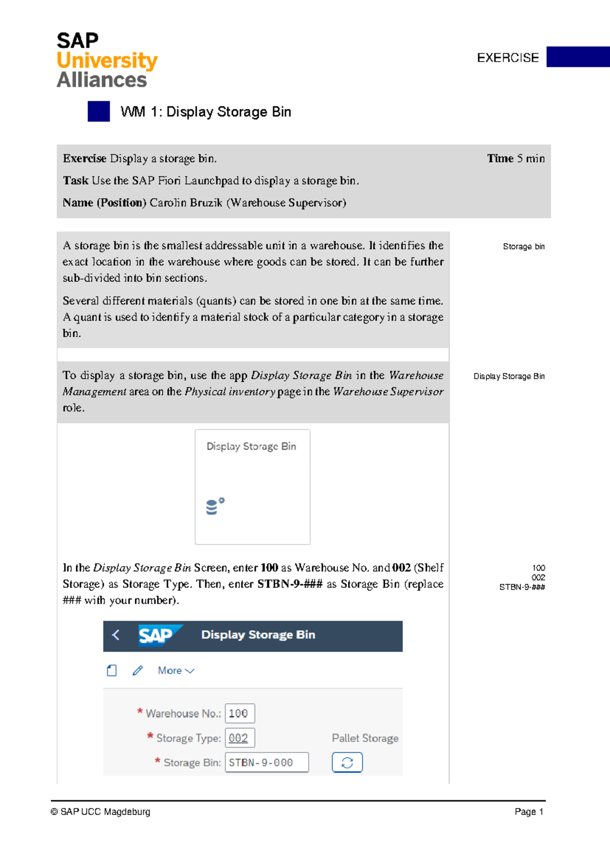 Warehouse Management Exercises: Display Storage Bin & Bin Status Report ...