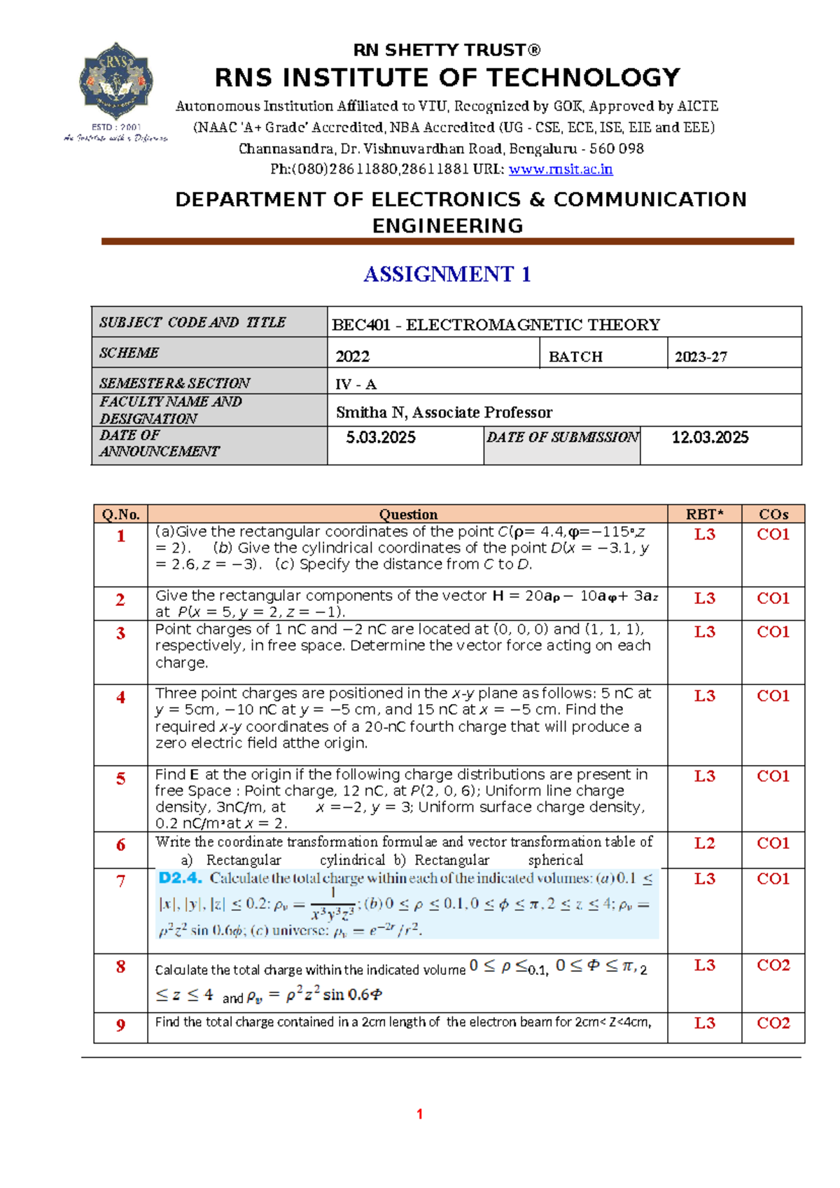 EMT Assignment 1 - Practice problems - RN SHETTY TRUST® RNS INSTITUTE ...