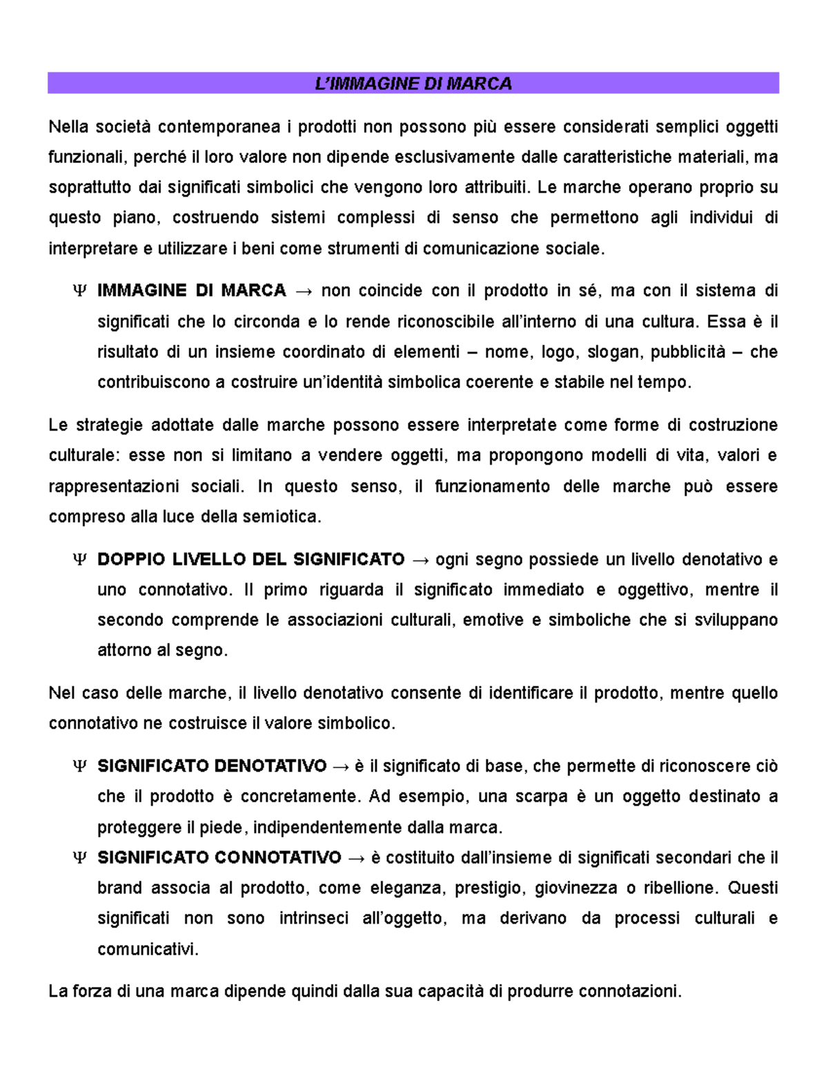 Riassunto Dispensa: L'Immagine di Marca - Branding e Significato - Studocu