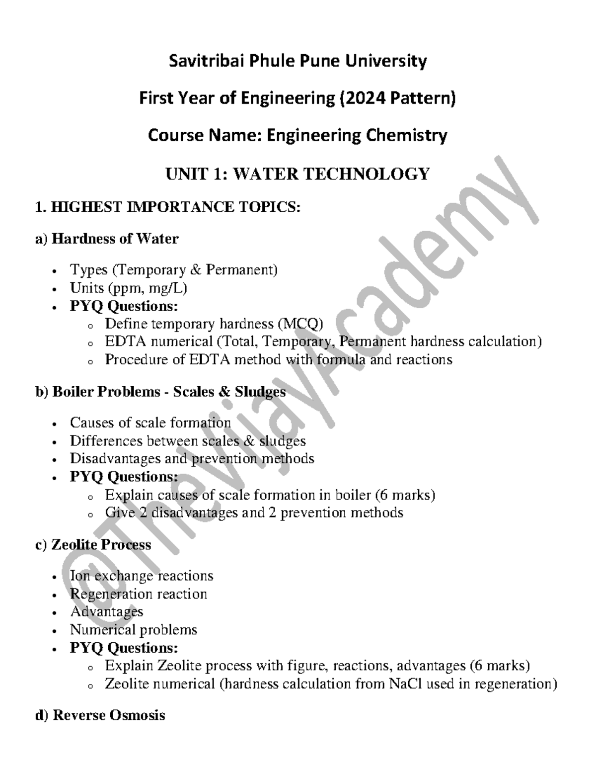 Engineering Chemistry (2024 Pattern) - Most Important Topics for Unit 1 ...