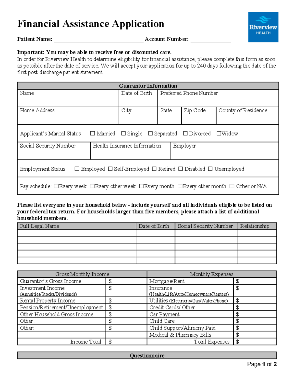 Riverview health financial assistance application - Financial ...