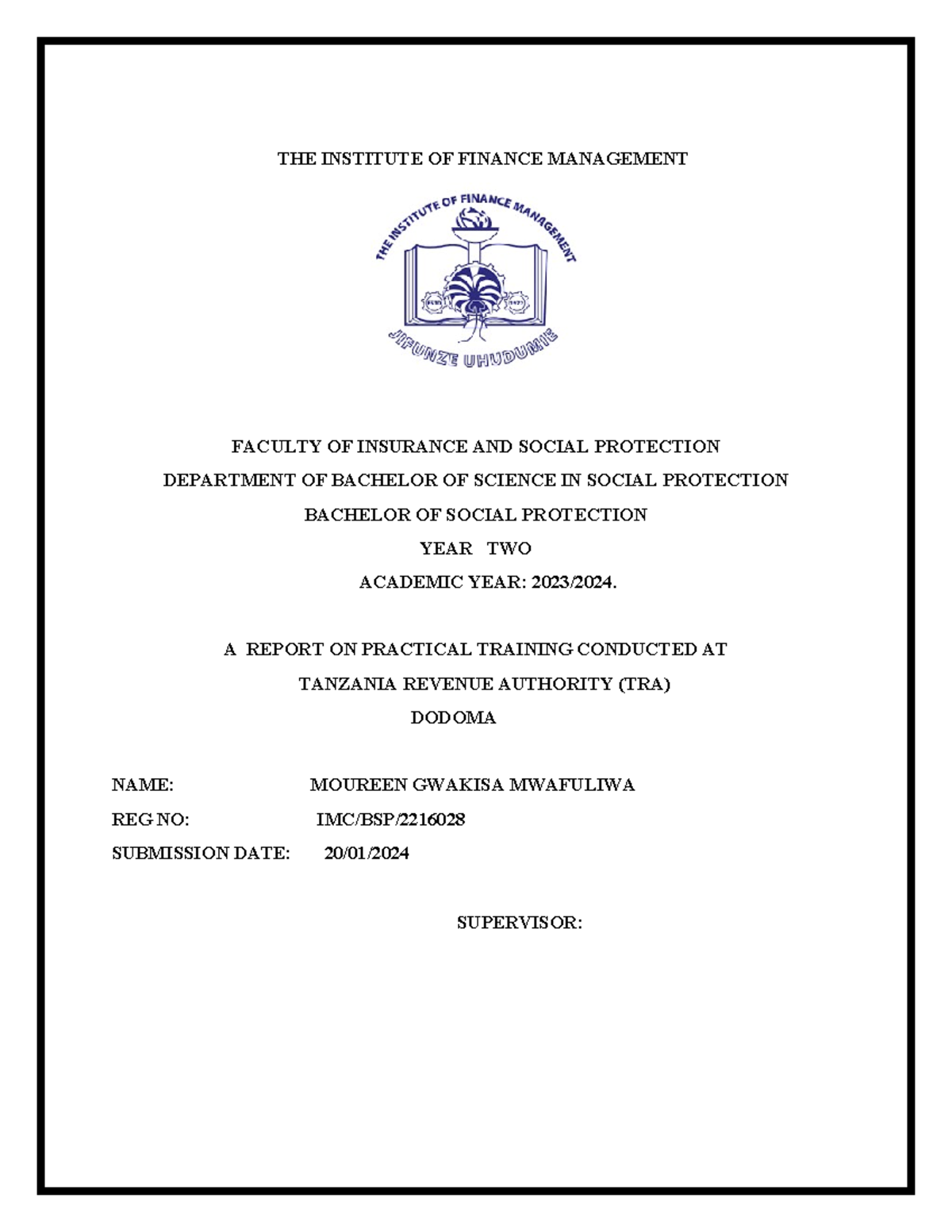 Practical Training Report at Tanzania Revenue Authority (TRA) - Studocu