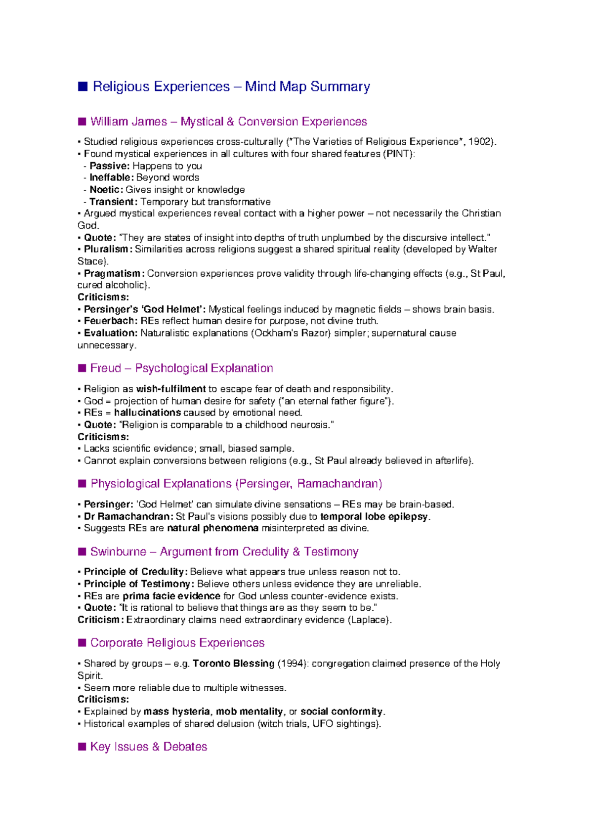 Religious Experiences Mind Map Summary: Insights from William James ...
