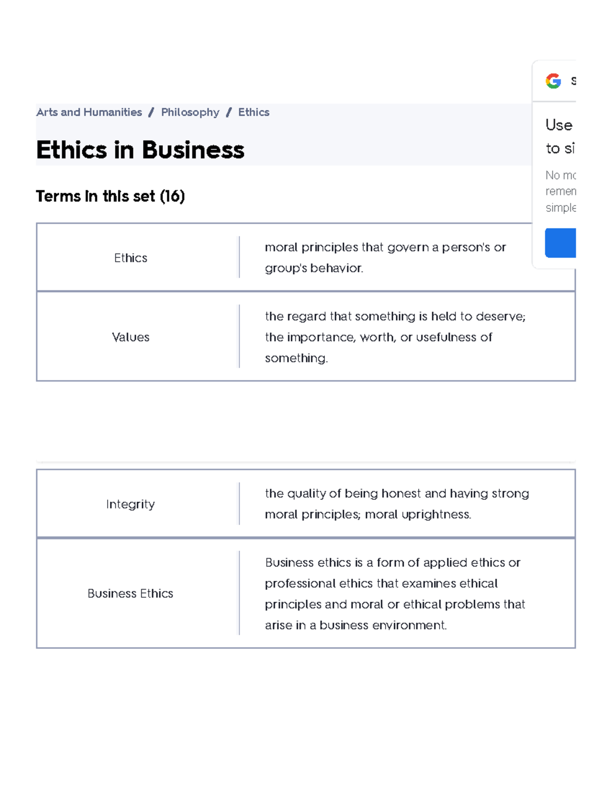 Ethics in Business: Key Terms Flashcards (Philosophy) - Studocu