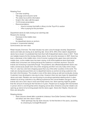 Exam 3 Study Guide - RETAILING EXAM 3 STUDY GUIDE CHAPTER 13 – RETAIL ...