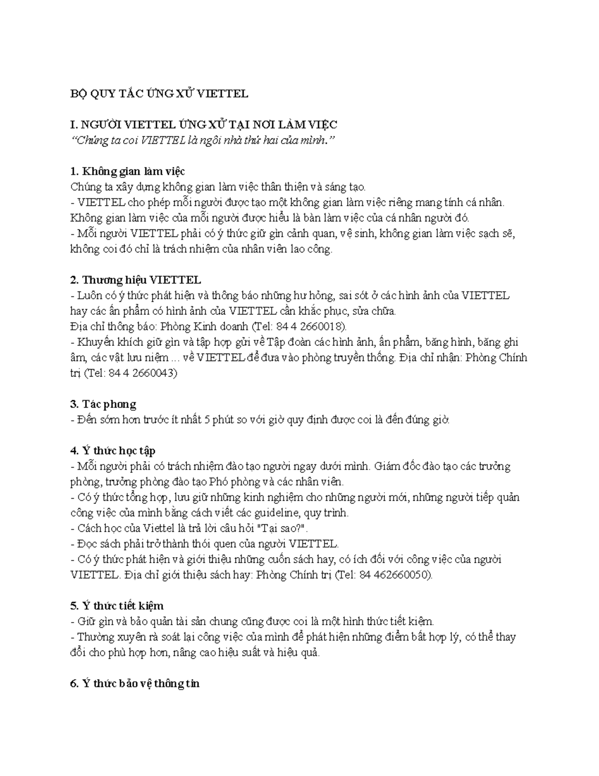 BỘ QUY TẮC ỨNG XỬ VIETTEL - K34 2 MKT2.VHDN Tuần 2 - Studocu