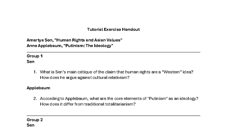 Tutorial Exercise Handout: Sen & Applebaum on Rights and Ideologies ...