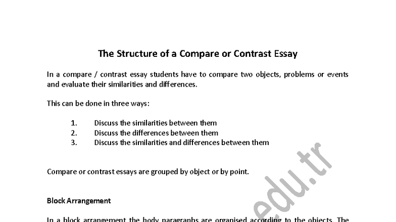 Cc1 - Compare and Contrast Essay Structure: Block vs. Point Arrangement ...
