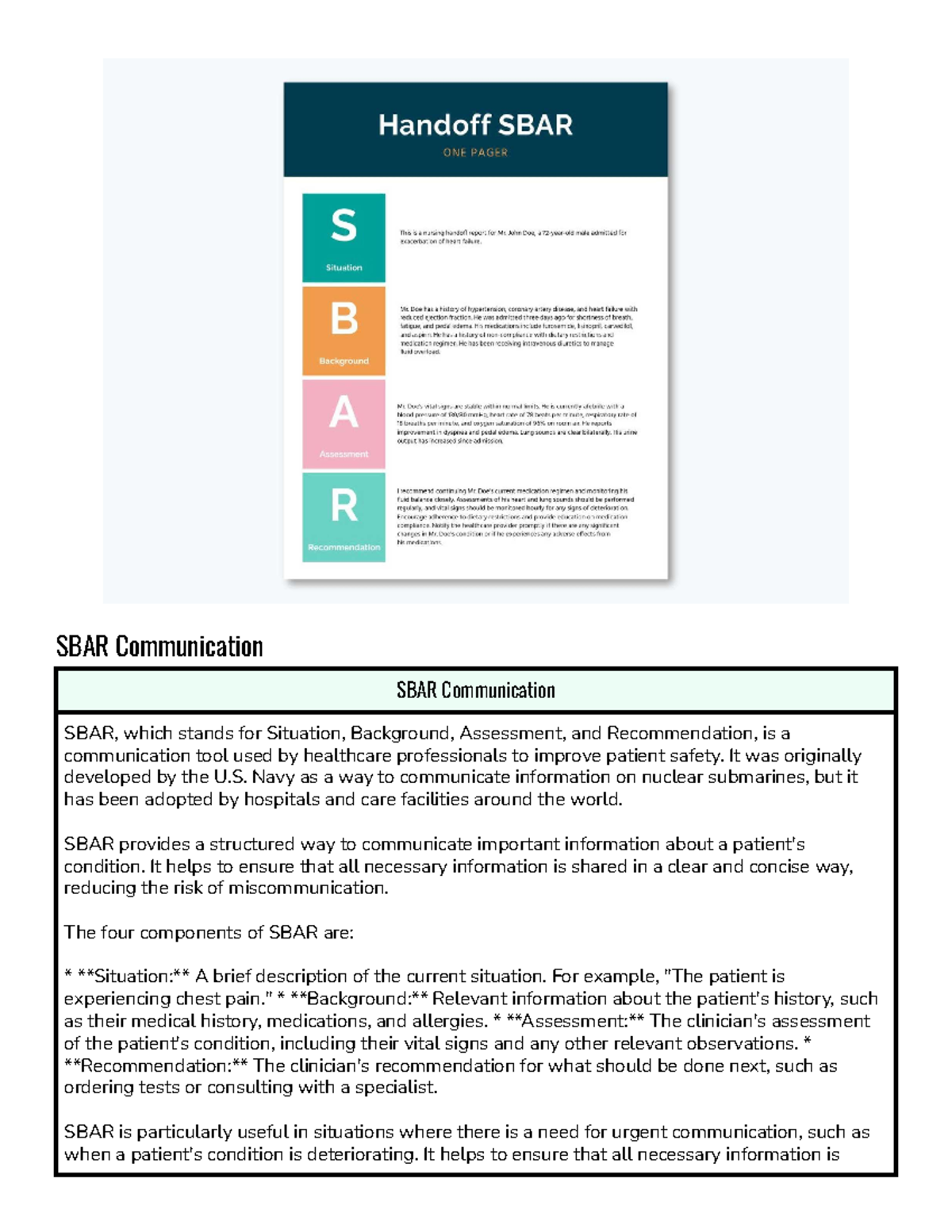 SBAR Communication in Healthcare: Enhancing Patient Safety and Clarity ...