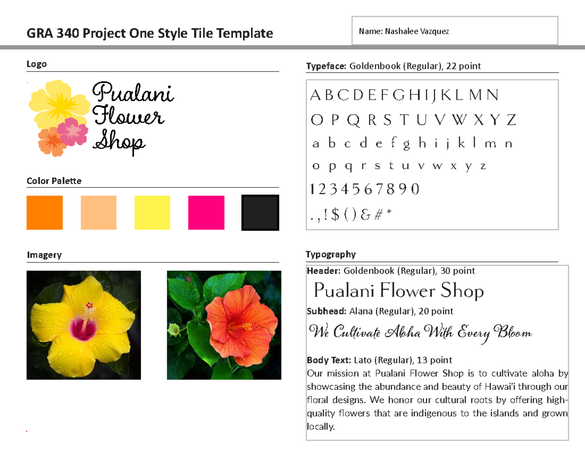 GRA 340 6-2 Project One Style Tile Template for Pualani Flower Shop ...
