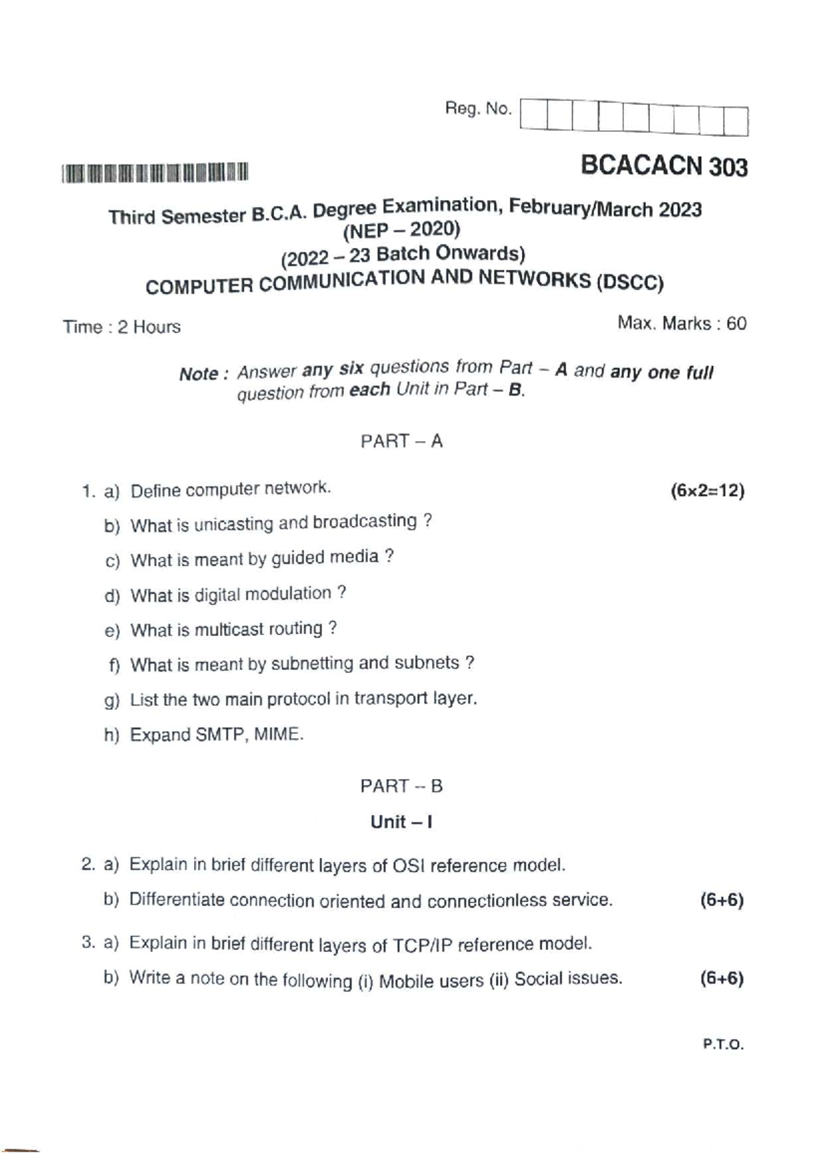 II BCA - CCN - Question Paper for 3rd Sem Exam 2023 - Studocu