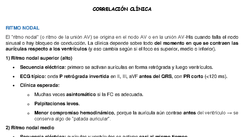 EKG - Correlación Clínica del Ritmo Nodal y Arritmias - Studocu