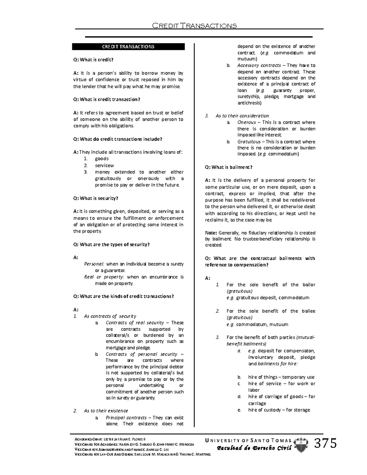 Law on Credit Transactions (CIVIL 375): Concepts & Distinctions - Studocu