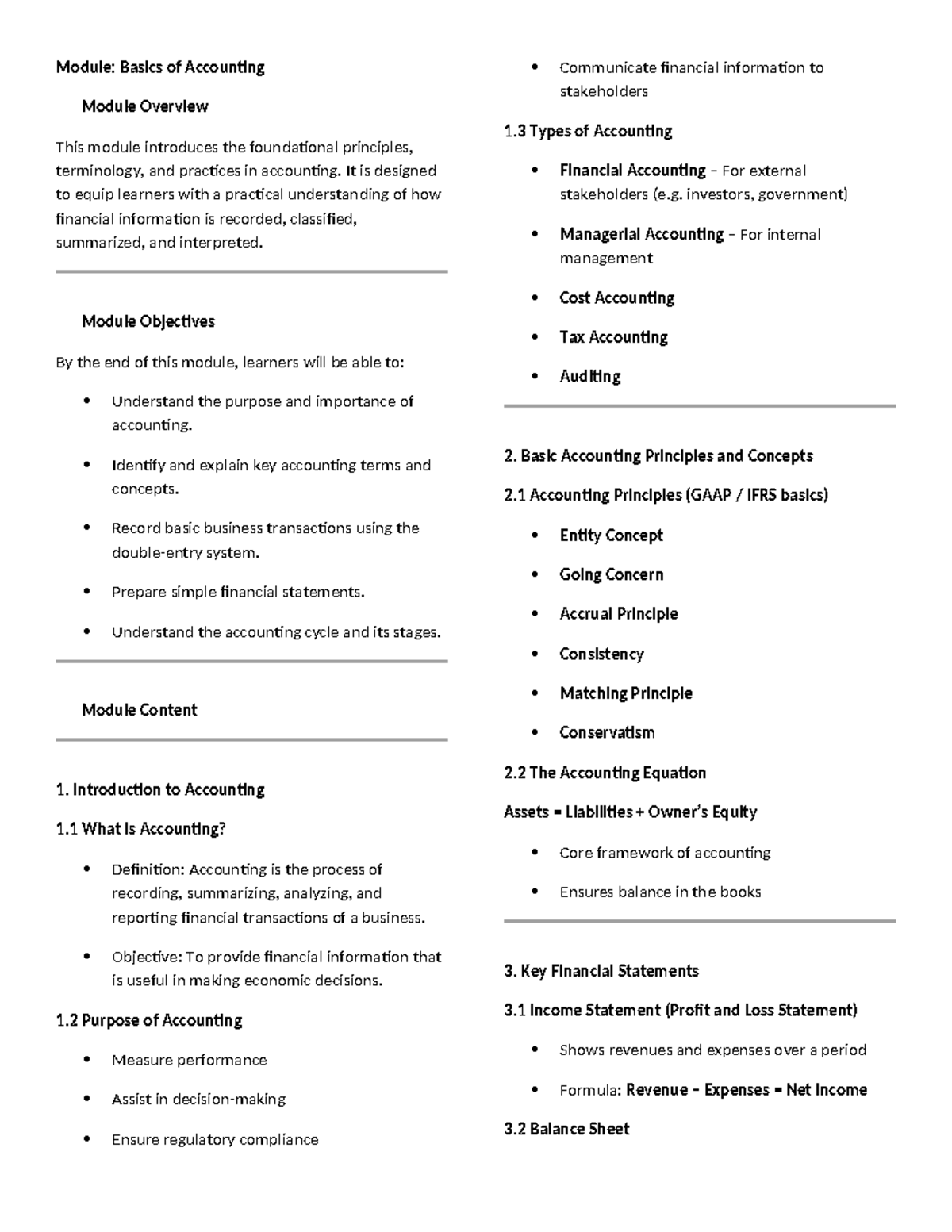 Basics of Accounting: Module Overview and Key Concepts - Studocu