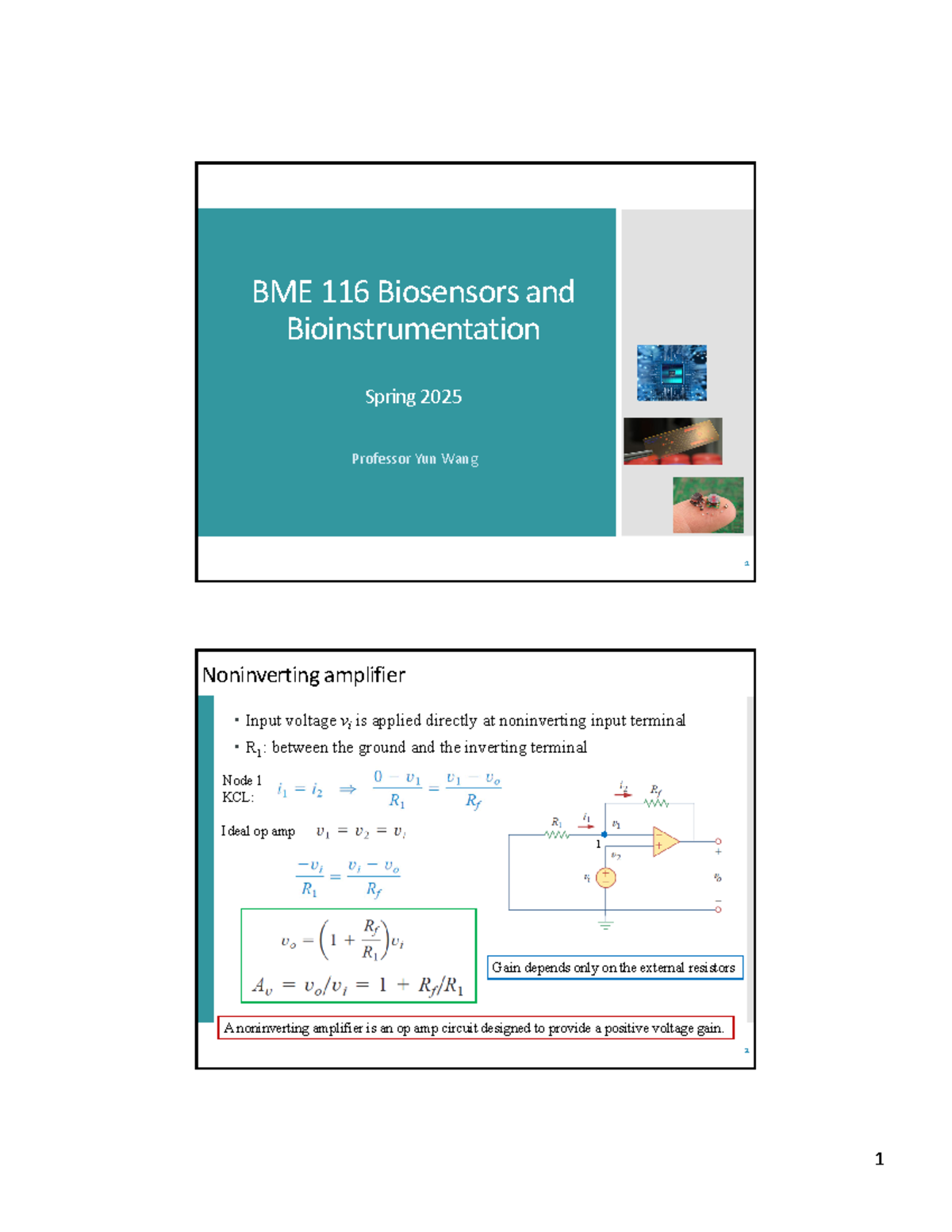 BME 116 Lecture 8: Operational Amplifiers - Key Concepts and Examples ...