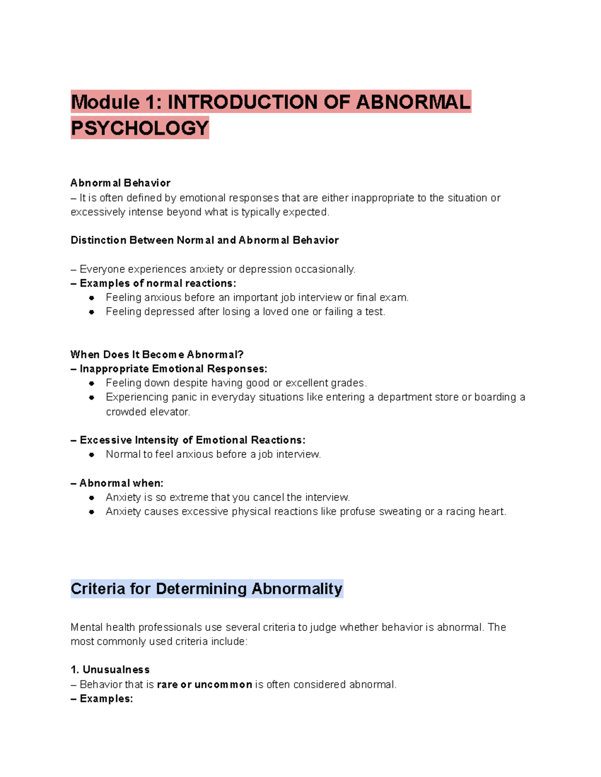 Abpsy Module 1: Understanding Abnormal Psychology and Behavior - Studocu