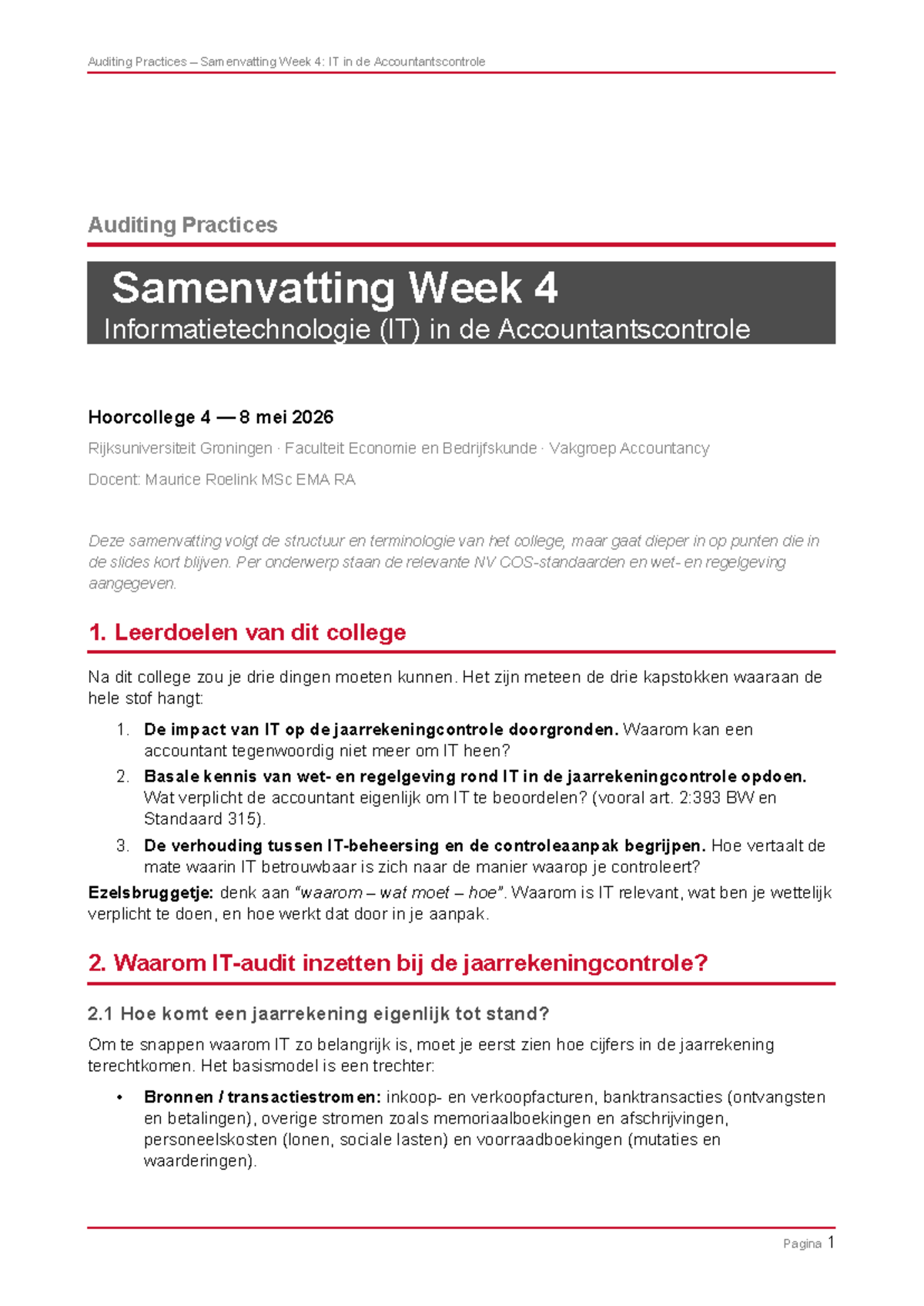 Auditing Practices Samenvatting Week 4: IT in Accountantscontrole ...