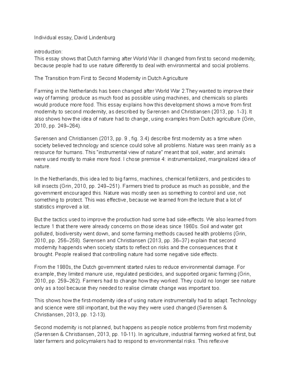 Individual Essay: Transition from First to Second Modernity in Dutch ...