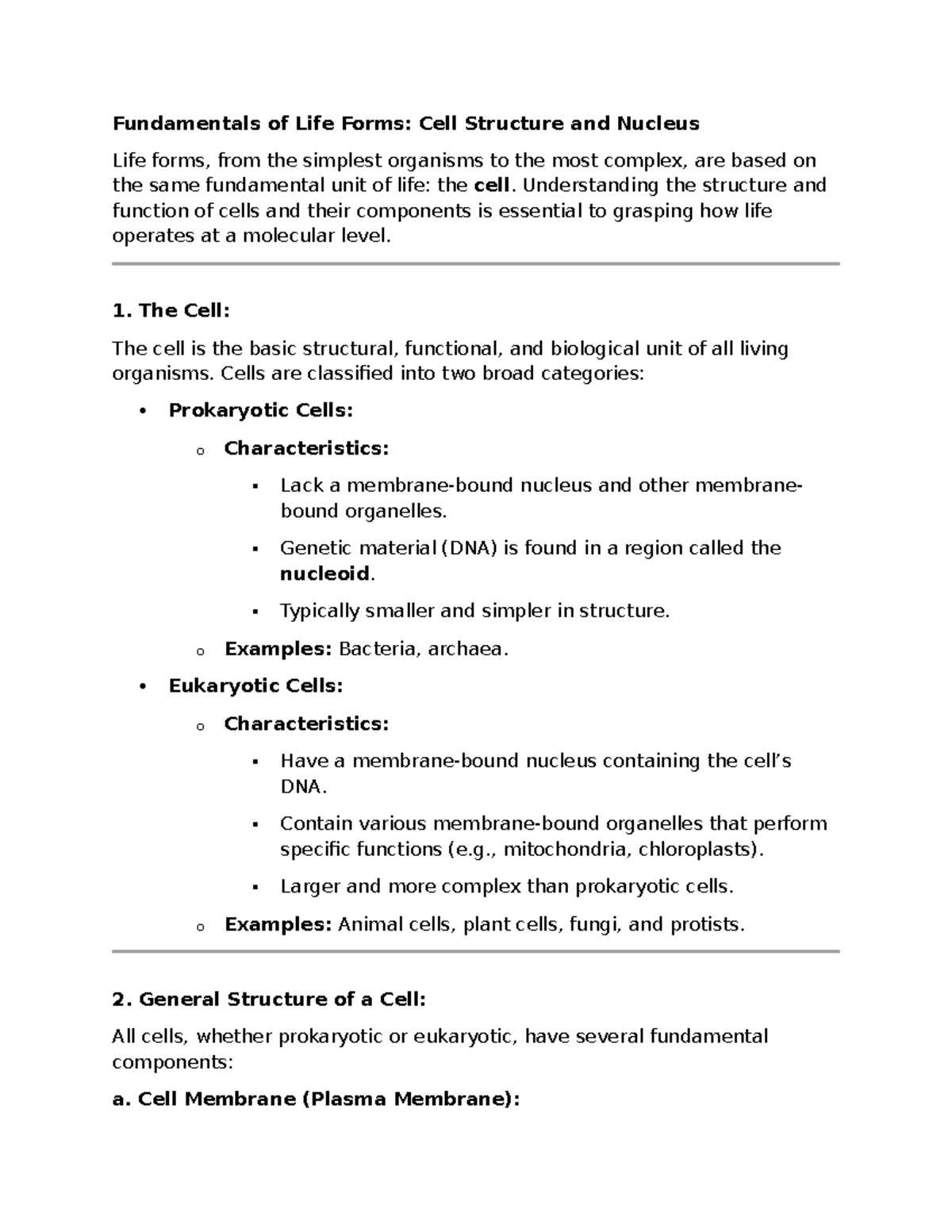 Biological Science - PMS Gk portion - Fundamentals of Life Forms: Cell ...