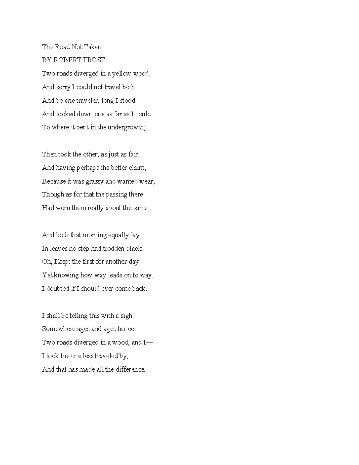 Poem Analysis: "The Road Not Taken" by Robert Frost - Studocu