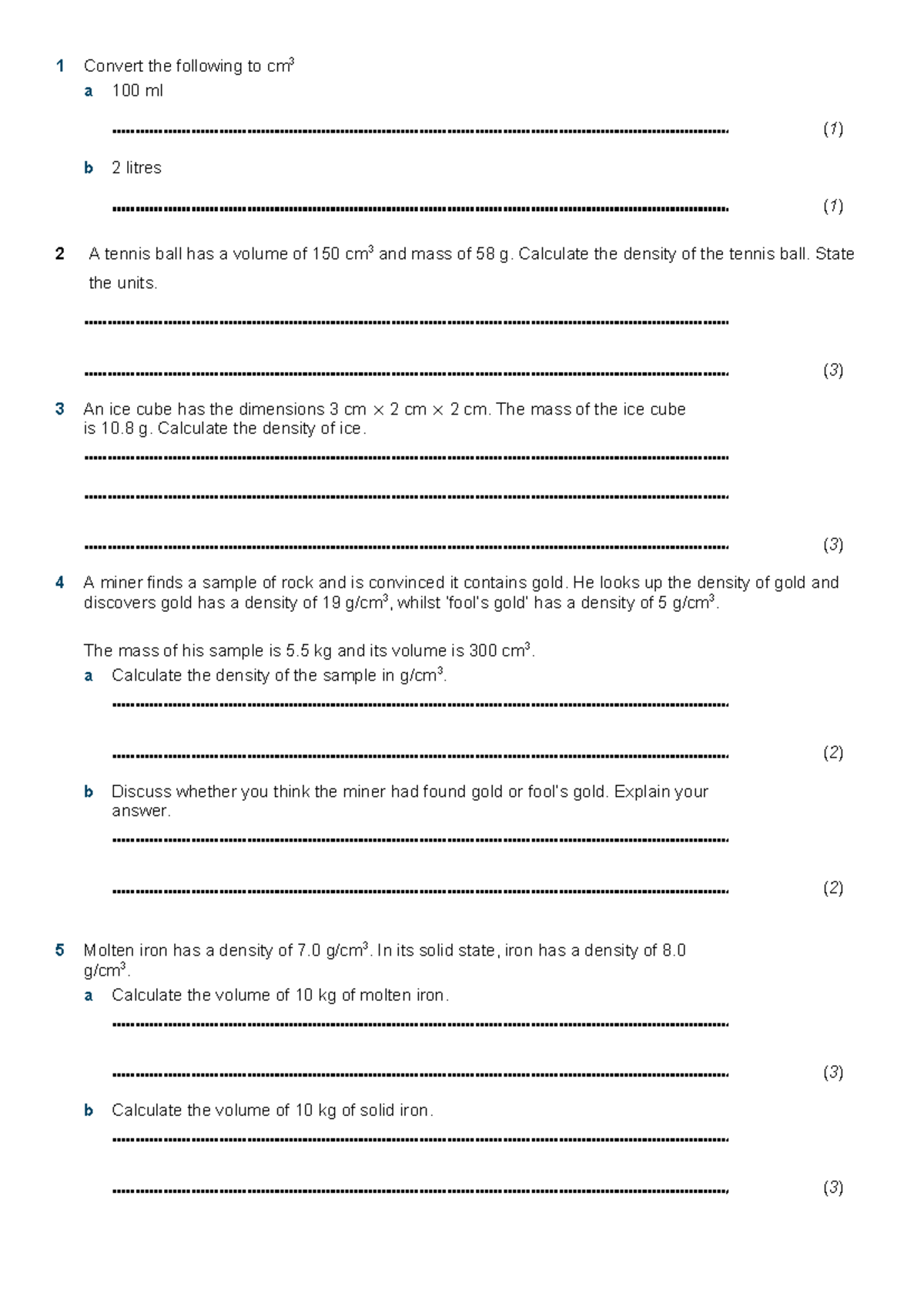 Model Density Higher HW: Calculating Volume & Density Problems - Studocu