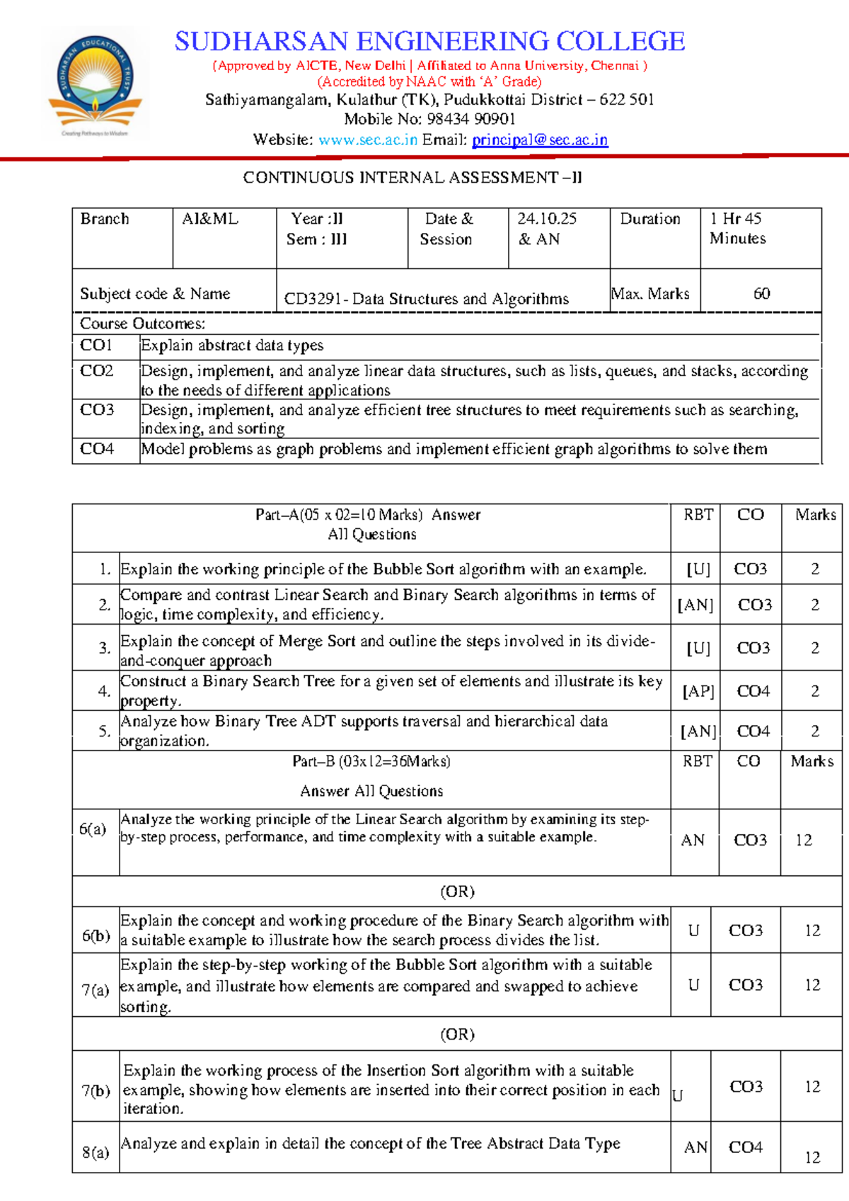 CD3291 - Data Structures and Algorithms CIA-2 Exam Notes - Studocu