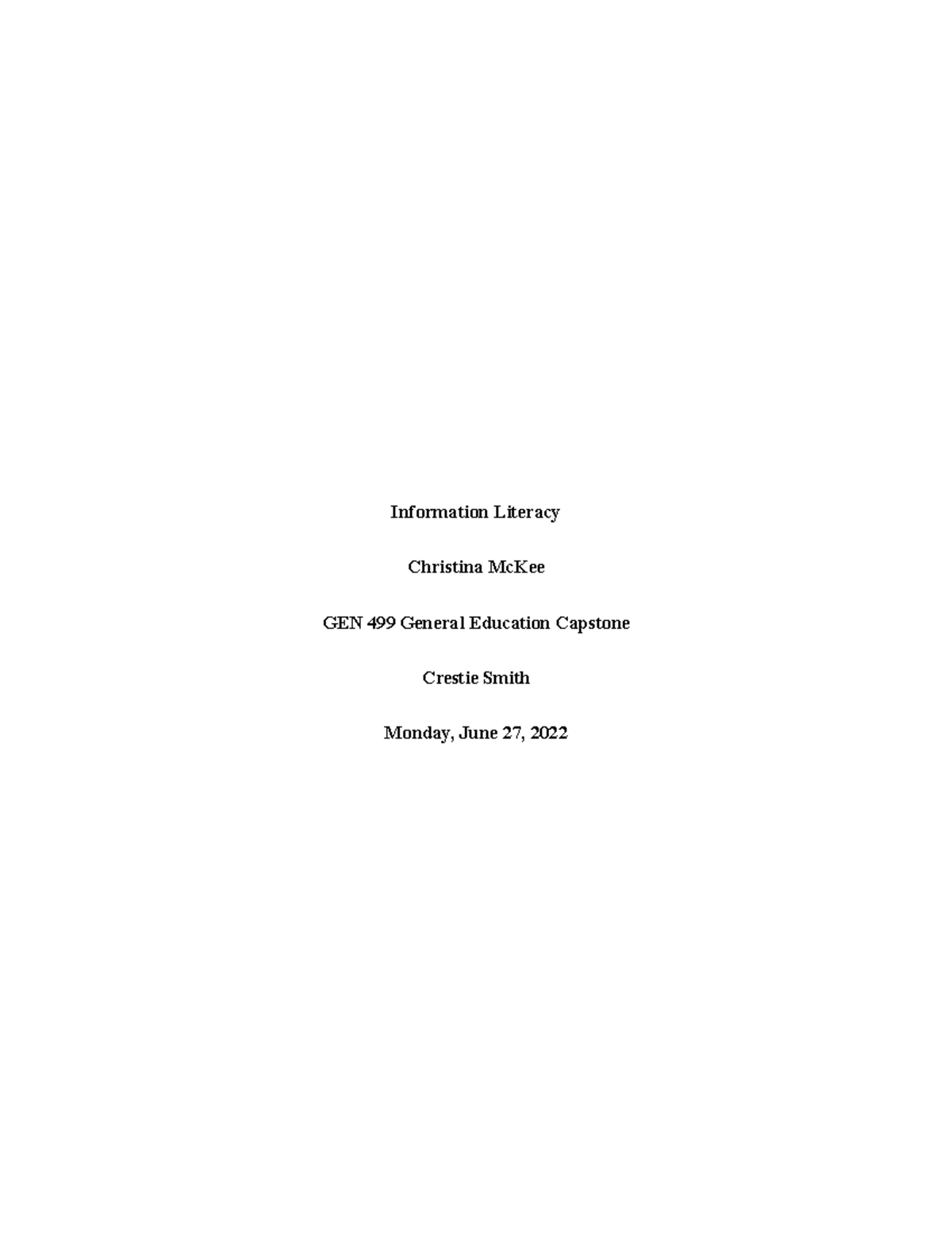 GEN 499 Week 2 Assignment - Enhancing Information Literacy Skills - Studocu