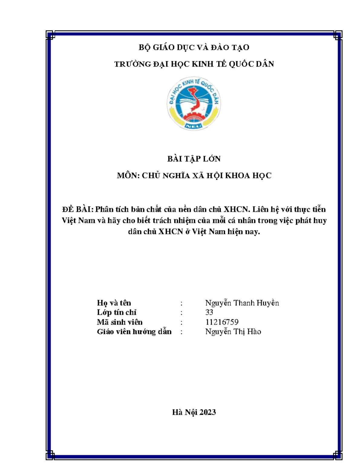 Tiểu luận cnxh - NHÀ NƯỚC PHÁP QUYỀN XÃ HỘI CHỦ NGHĨA VIỆT NAM. XÂY ...