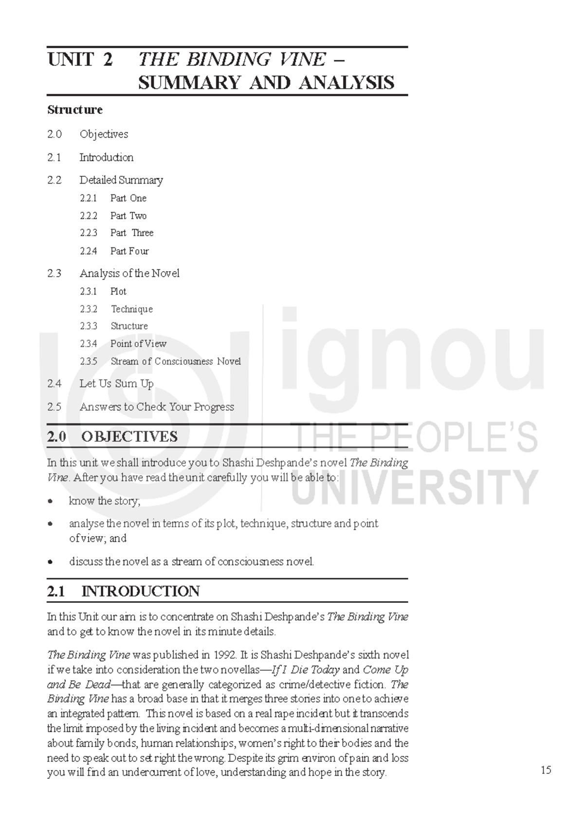 Unit 2 - Summary and Analysis of "The Binding Vine" by Shashi Deshpande ...
