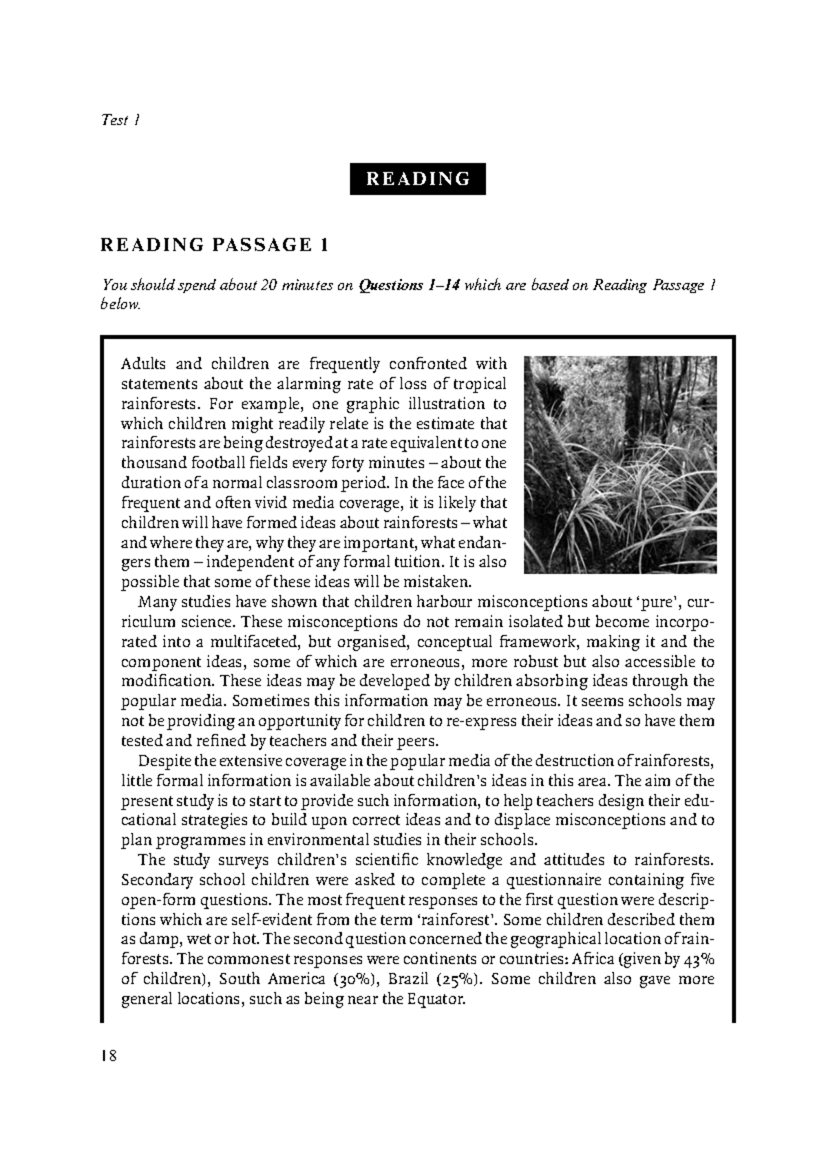 Test 1: Reading Passage Analysis and Misconceptions on Rainforests ...