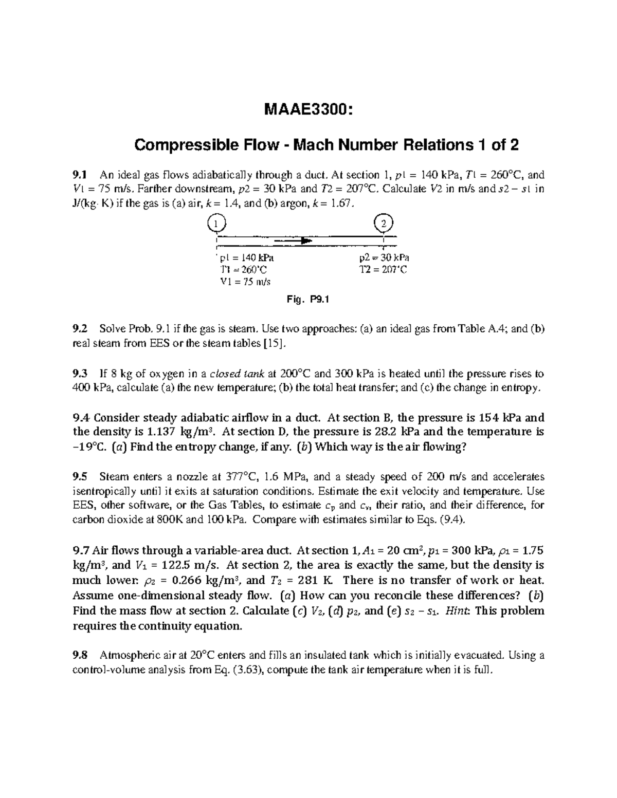 MAAE3300: Compressible Flow Mach Number Relations - Detailed Solutions ...