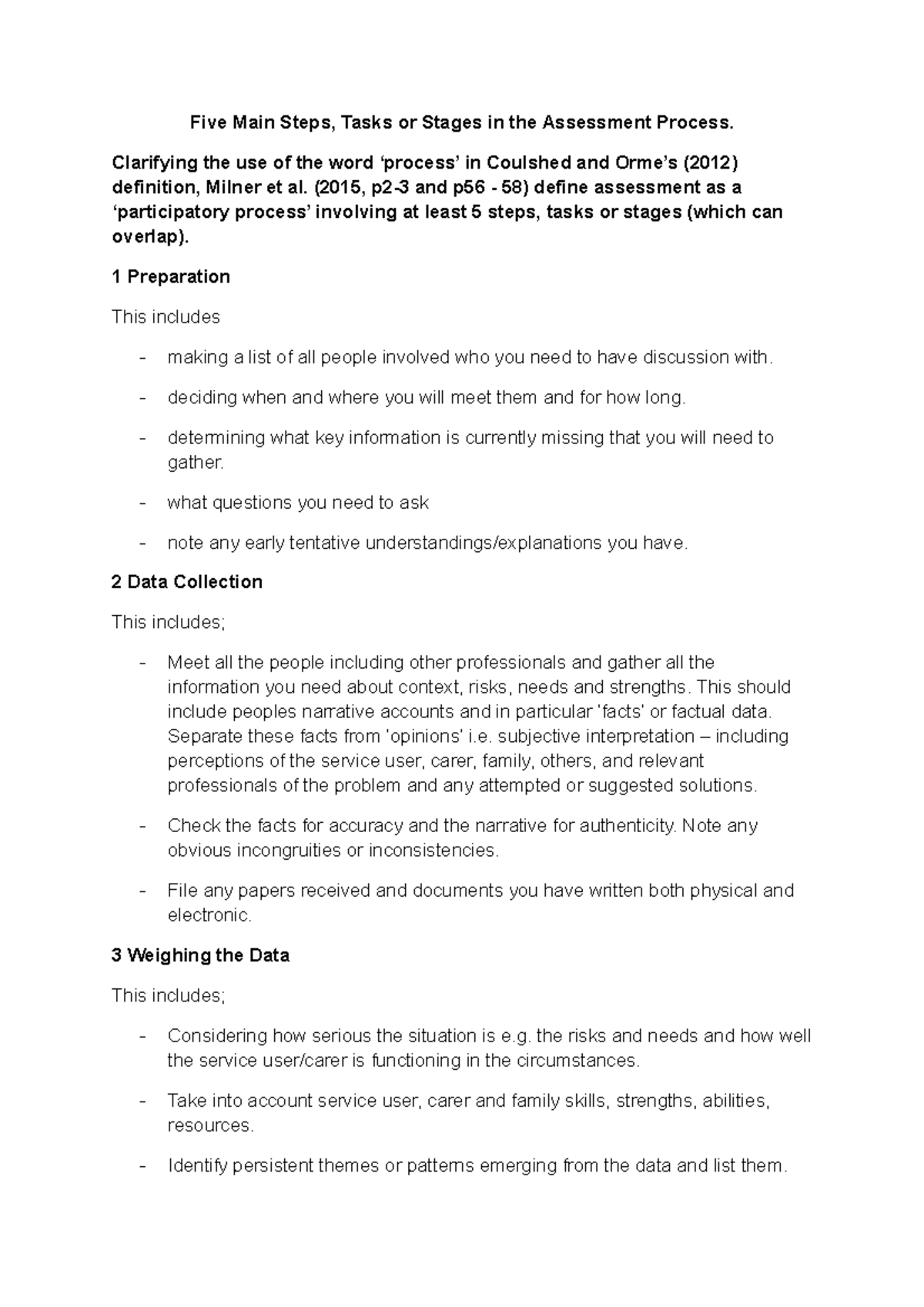 Five Main Steps in the SW Assessment Process - Overview and Details ...