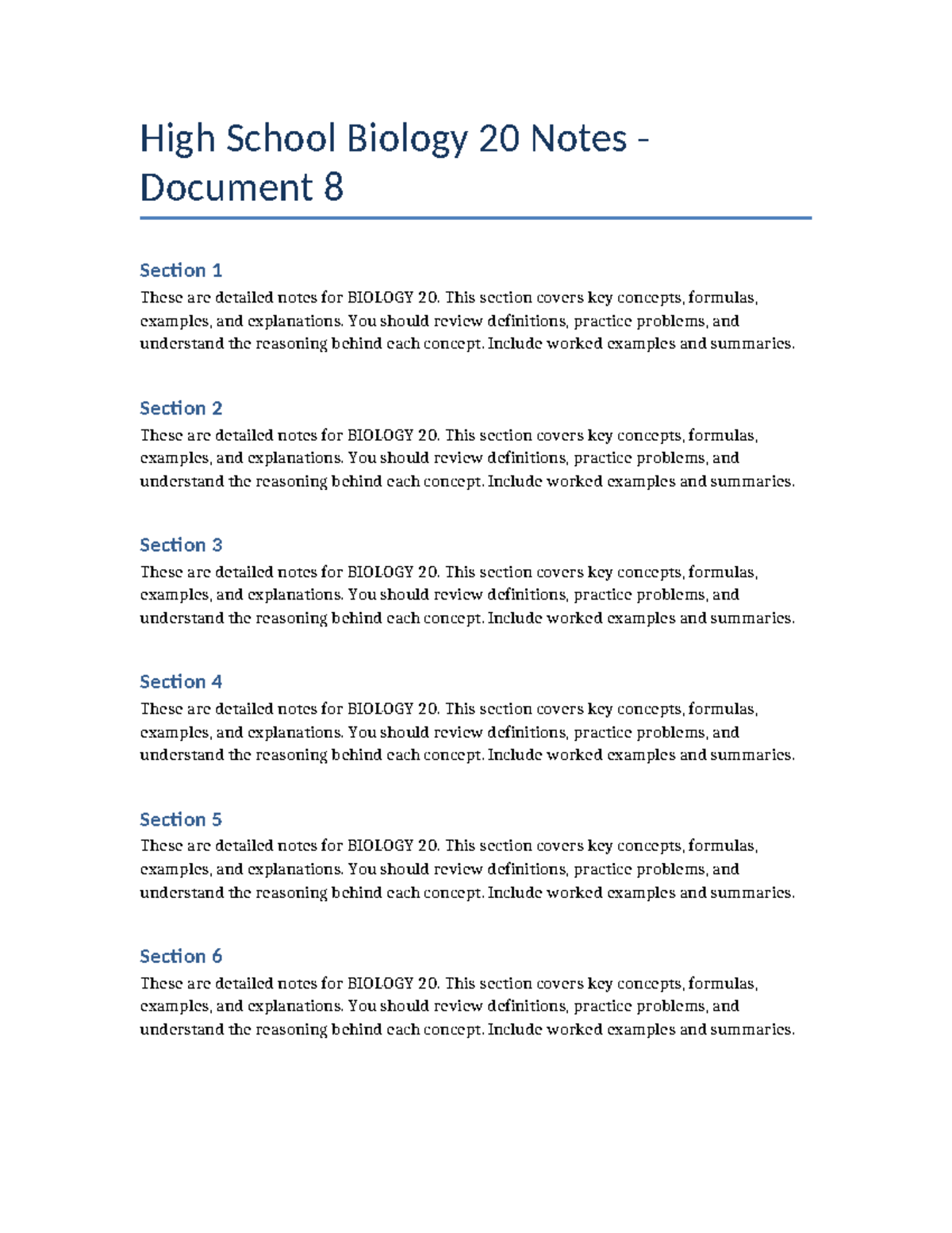 Biology 20 Detailed Notes Document 8: Key Concepts & Examples - Studocu