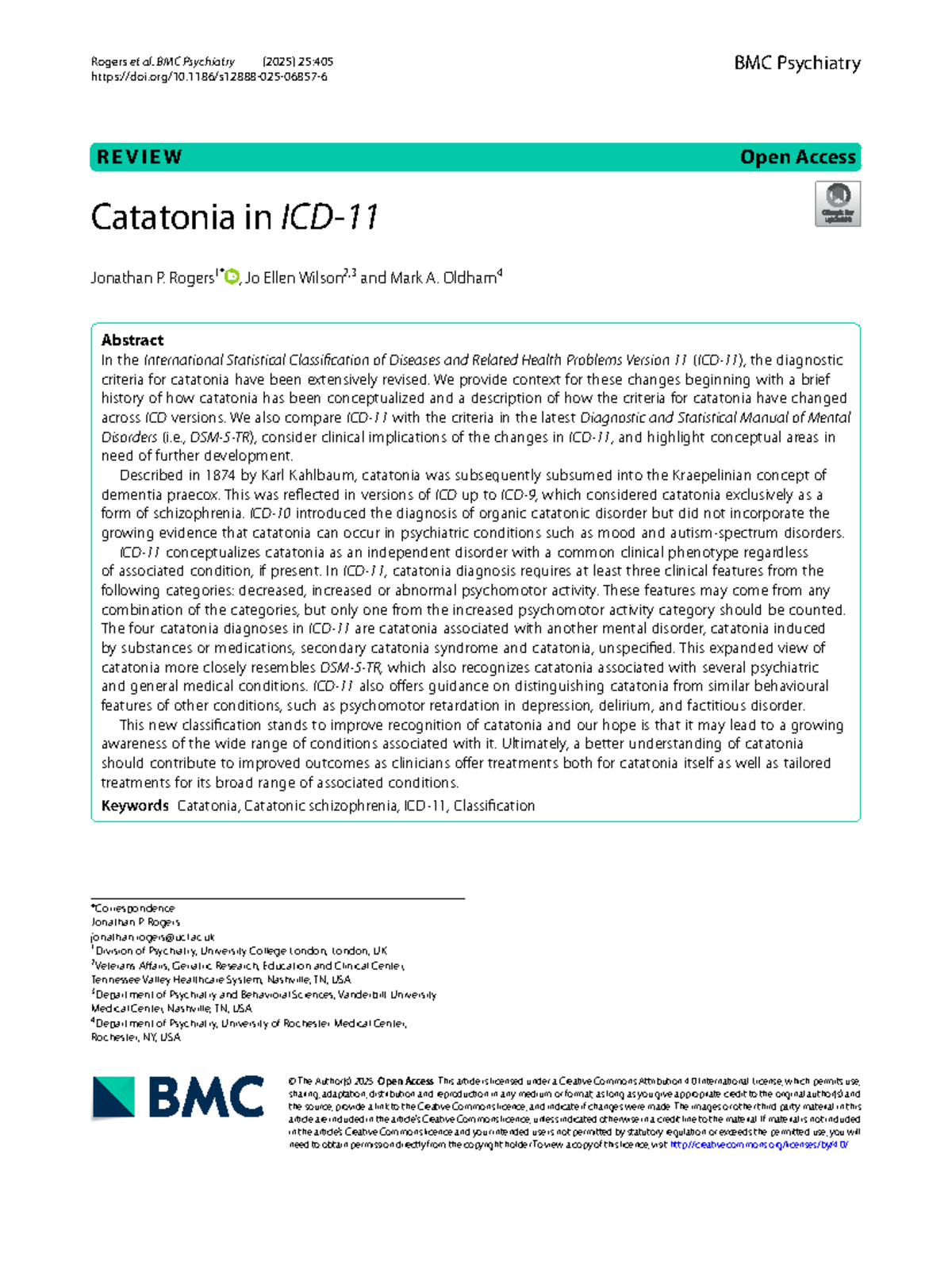 Catatonia in ICD-11: A Comprehensive Review and Clinical Implications ...